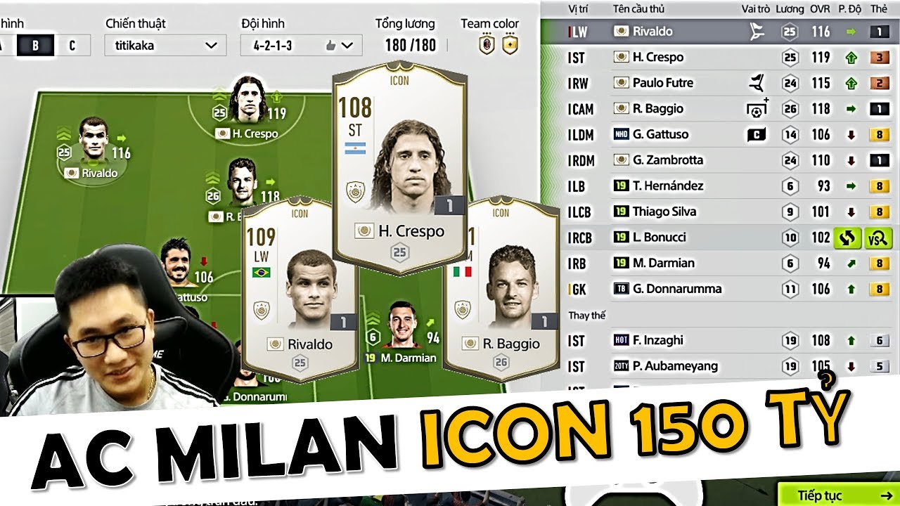 I Love Trải Nghiệm Đội Hình " AC MILAN ICON 150 TỶ " CỰC ĐẸP Với ...