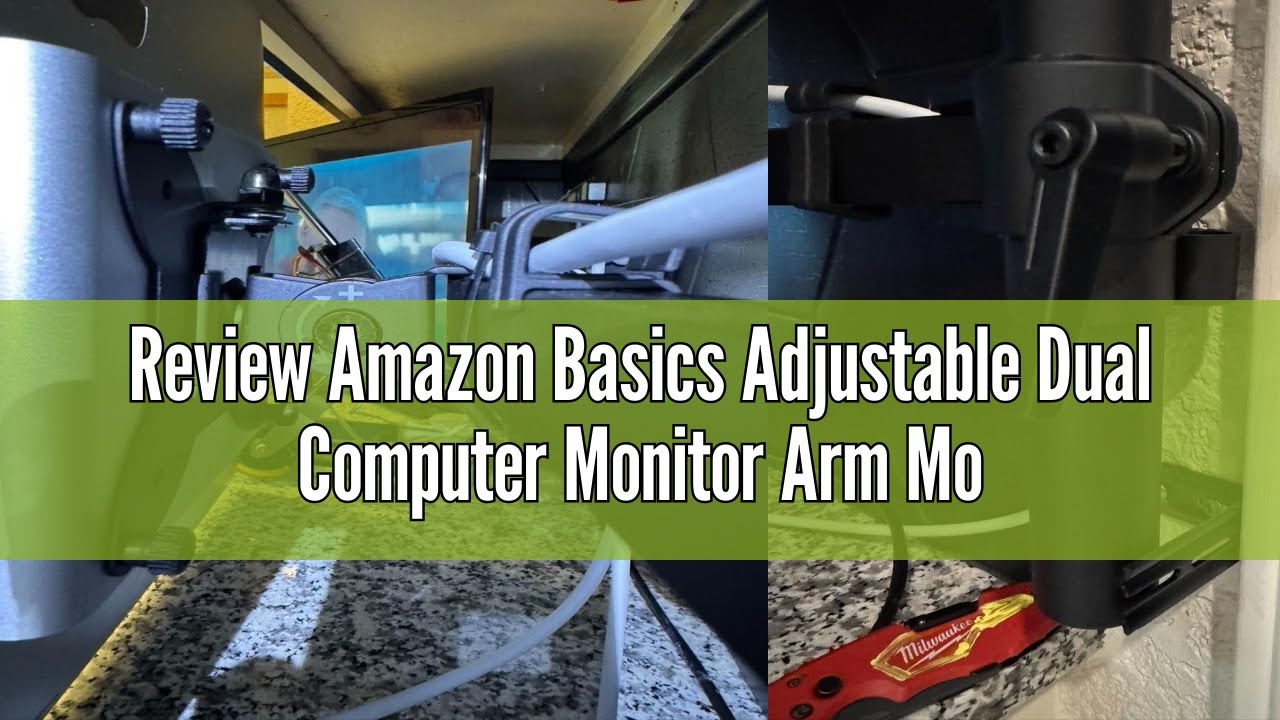 Review Amazon Basics Adjustable Dual Computer Monitor Arm Mount, Holds ...