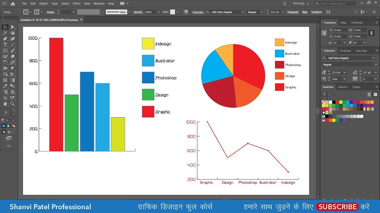 Illustrator CC 2019 in Hindi: Column Graph, Stacked Column Graph, Bar ...