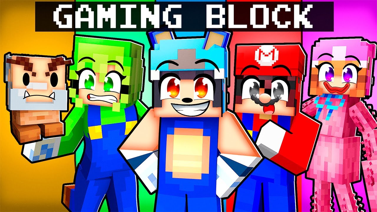 10 FRIENDS on One GAMING BLOCK in Minecraft! - YouTube