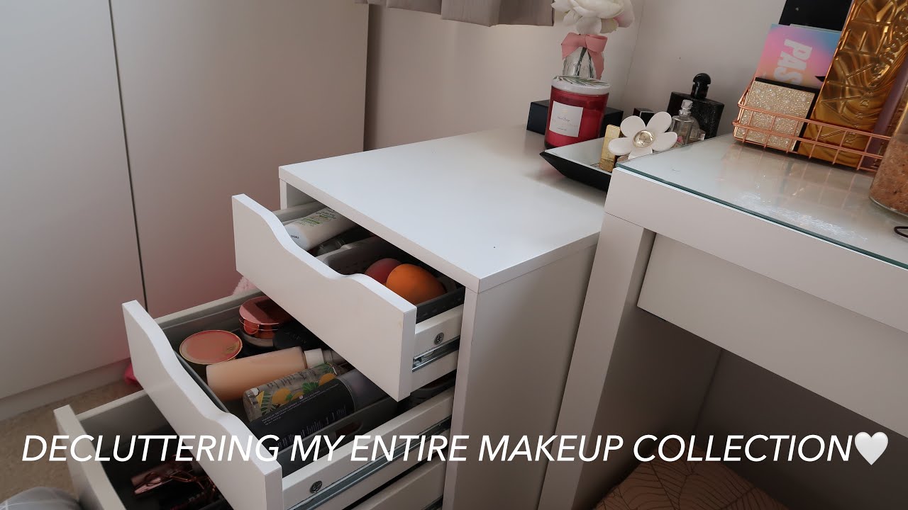 DECLUTTERING MY ENTIRE MAKEUP COLLECTION | Reorganise and declutter ...