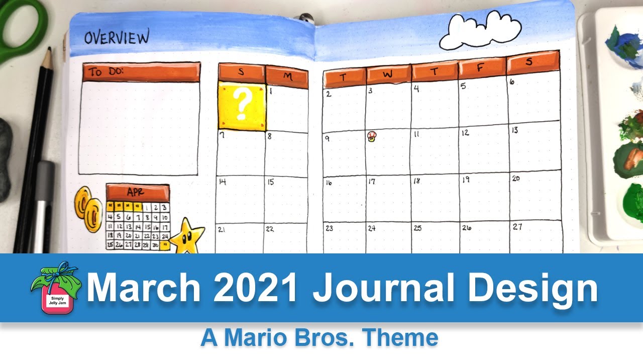 March 2021 Journal Design | A Mario Bros. Theme - YouTube