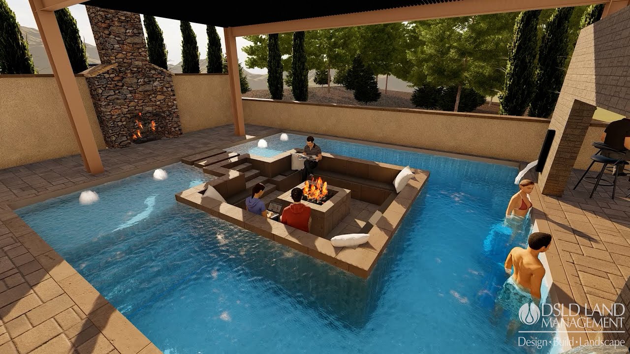 Desjoyaux Pool 3D Design w/ Recessed Fire Pit - YouTube