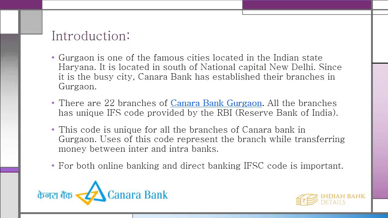 IFSC code for Branches of Canara Bank in Gurgaon - YouTube
