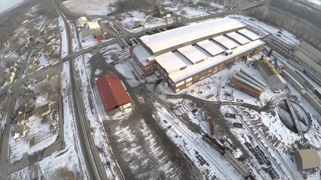 DJI Phantom quadcopter flying over the old Logansport Indiana railcar ...