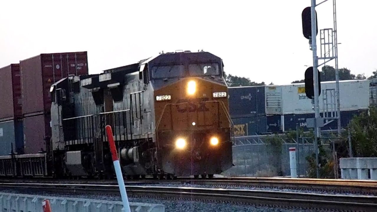 CSX Stack Train Going Through Town - YouTube