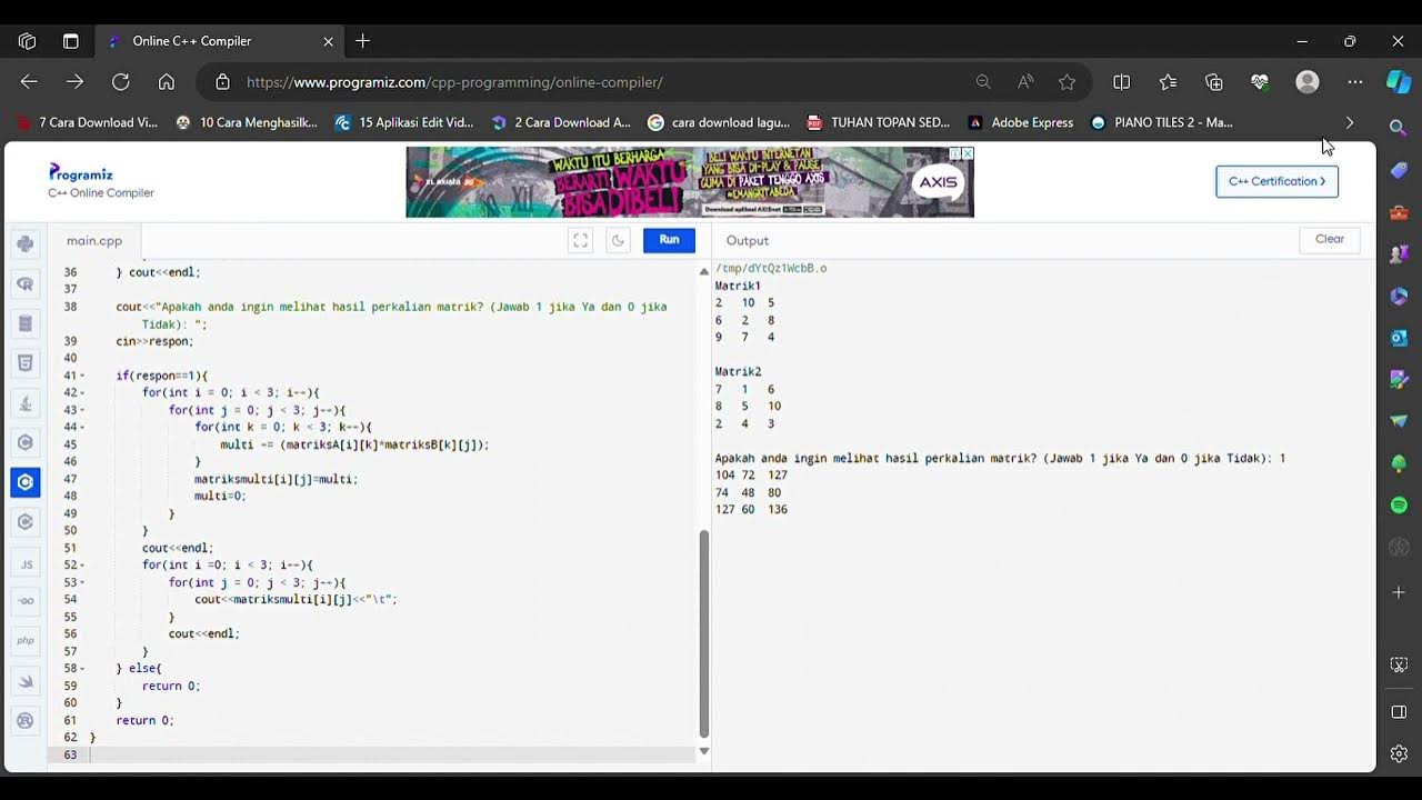 Perkalian Matriks 3 x 3 | Array 2 Dimensi - YouTube