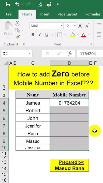 How To Add Zero Before Mobile Number In Excel Excel Exceltips Shorts Masudrana1 Youtube