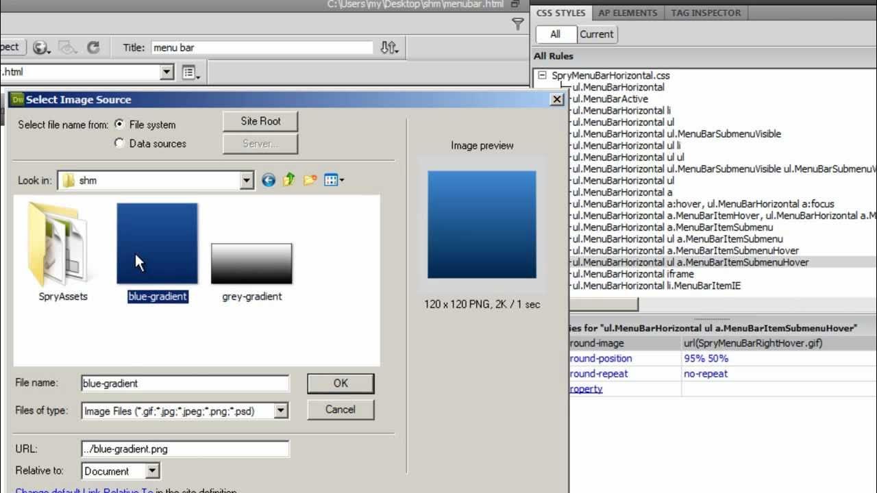 Dreamweaver CS5 Tutorial- Css styled Horizontal Spry Menu Bar - YouTube