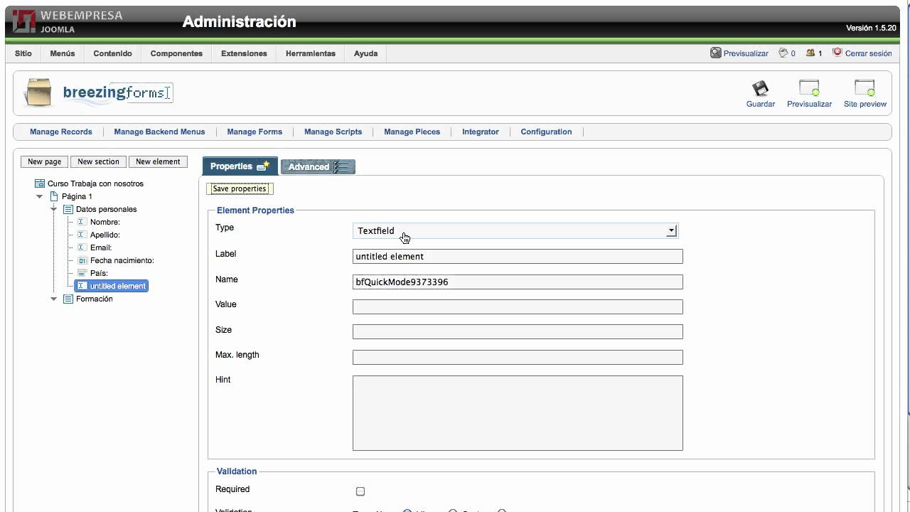 Crear formularios con el modo rápido de BreezingForms - YouTube