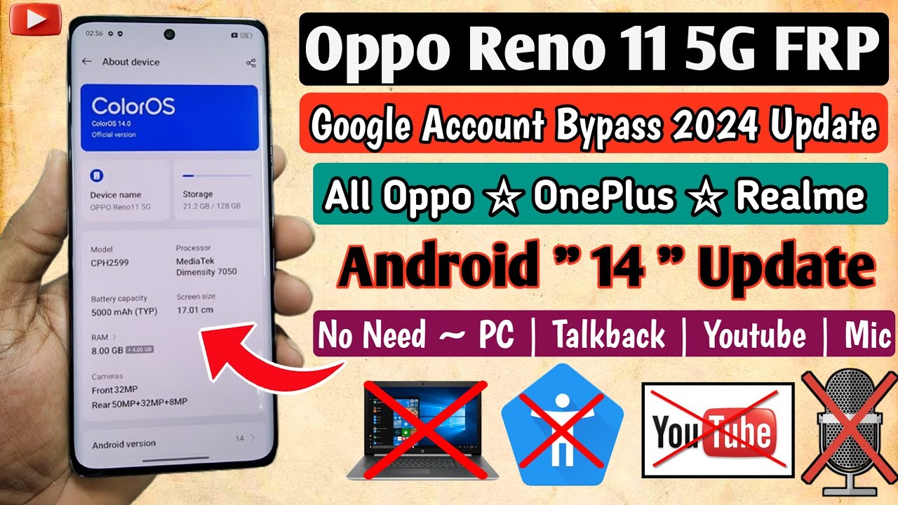 Oppo Reno 11 5G FRP Bypass | OPPO Android 14 FRP Bypass | Oppo Reno all ...