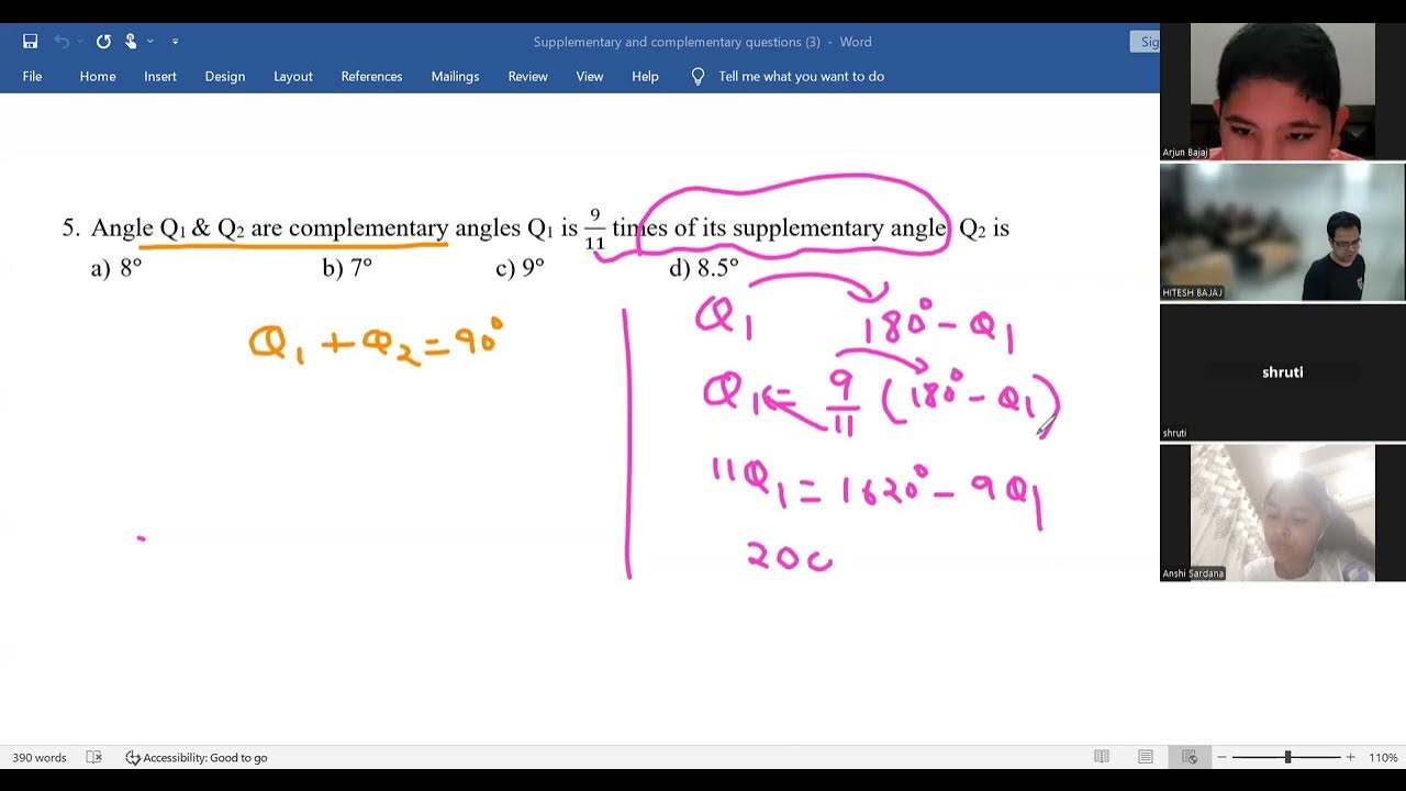 Q1 and Q2 are complementary and Q1 is 9/11 of its supplementary find Q1 and Q2 - YouTube