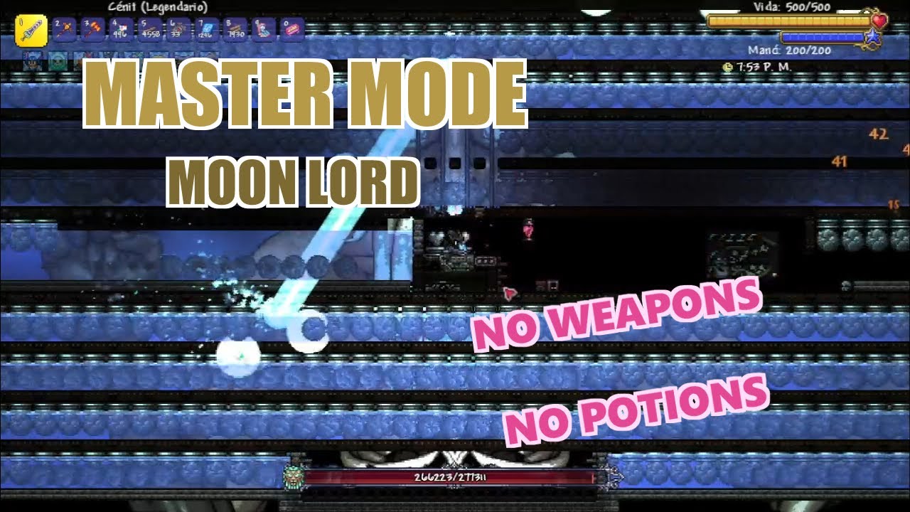 Terraria Master Mode - Moon Lord ( NO WEAPONS, no potions) - YouTube