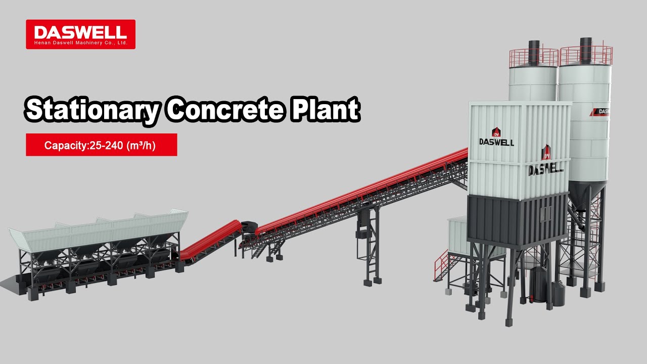 Daswell Stationary Concrete Plant 3D Working Video - YouTube