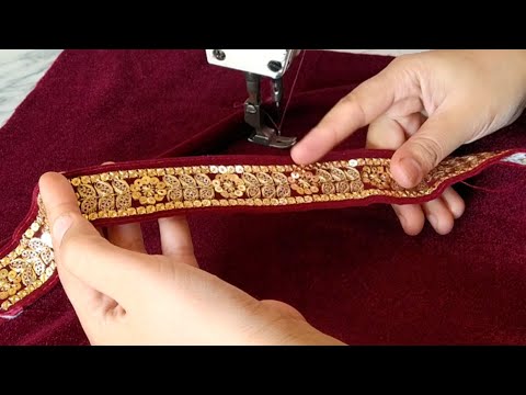 How to attach Lace on Velvet Dress || Sewing tutorials for beginners 