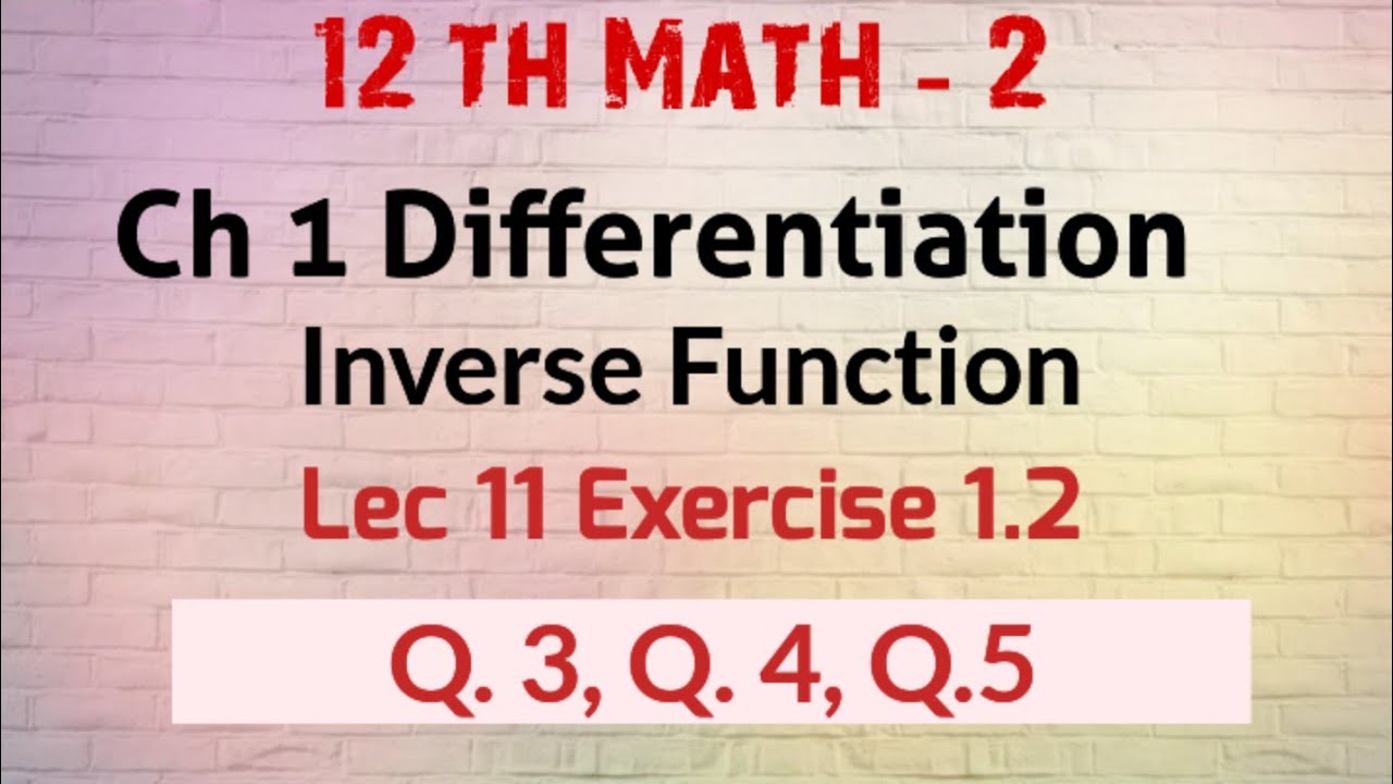 Differentiation Exercise 1.2 Q.3, Q. 4 Q. 5 Inverse Function 12 th math ...