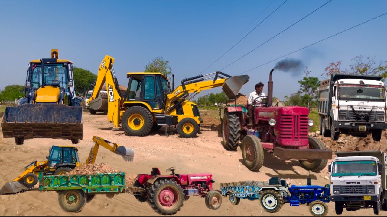 JCB 3dx Backhoe Making Road Loading stone in Tata 2518 Truck Tata ...