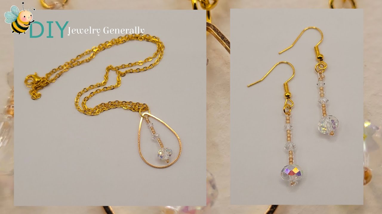 Jewelry Making at Home | Crystal & Gold Drop Earrings & Necklace Set ...