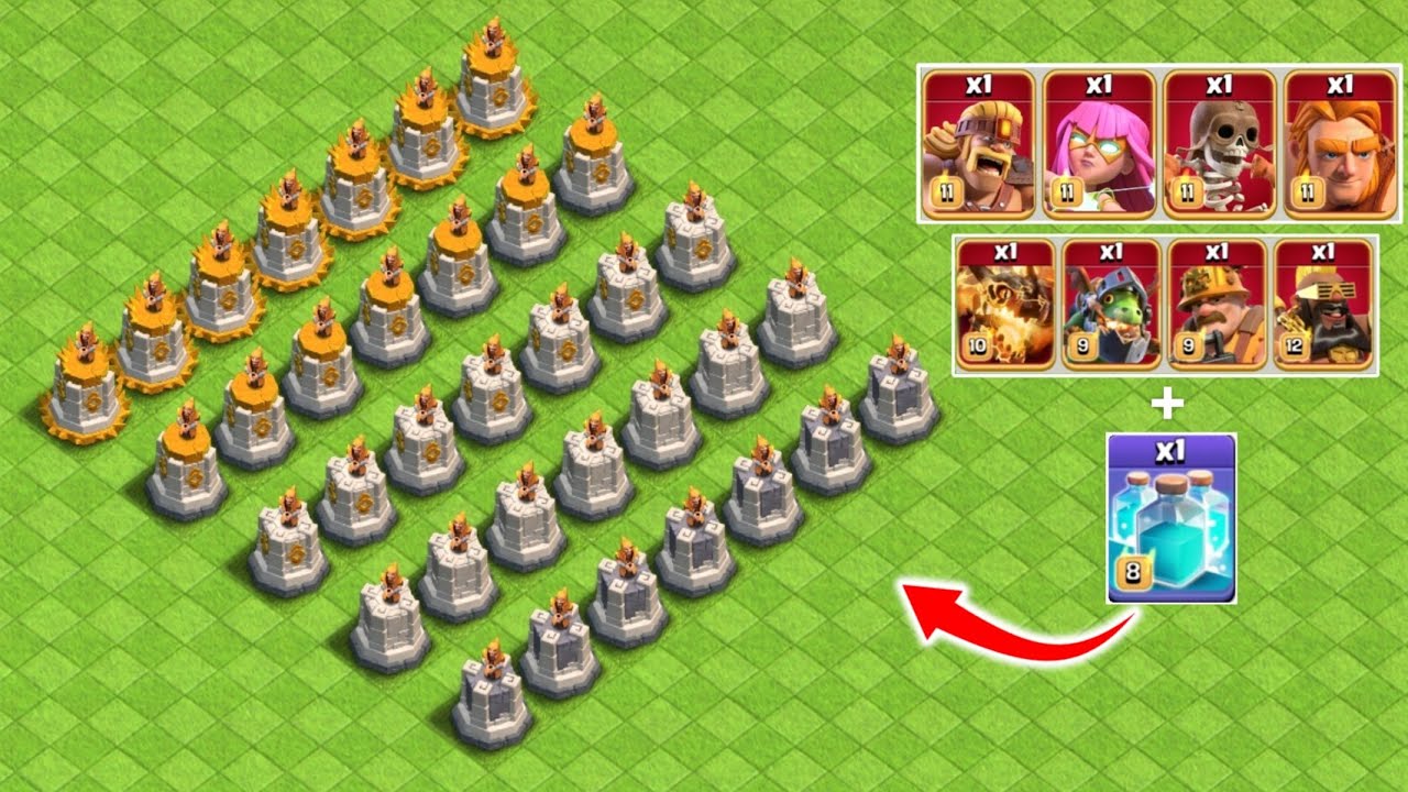 "Super Wizard Tower" Vs Max Super Troops + Clone Spell | Clash of Clans ...