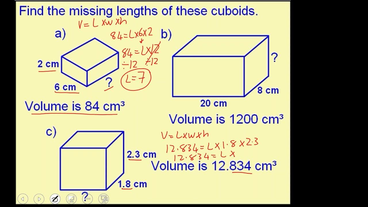 Maths - Volume of cubes and cuboids find missing lengths given volume ...