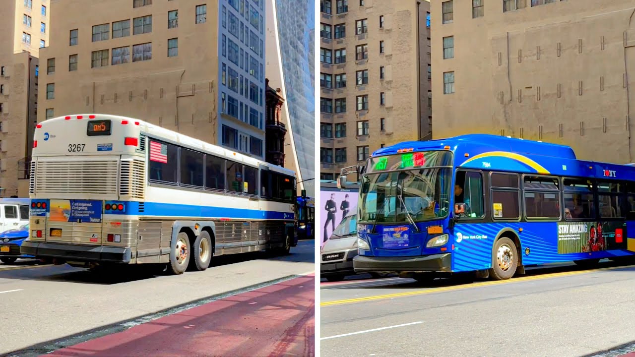 MTA Bus | MCI D4500CL 3267 on QM5, New Flyer XD40 7594 on M57 @ 6 Av-57 ...