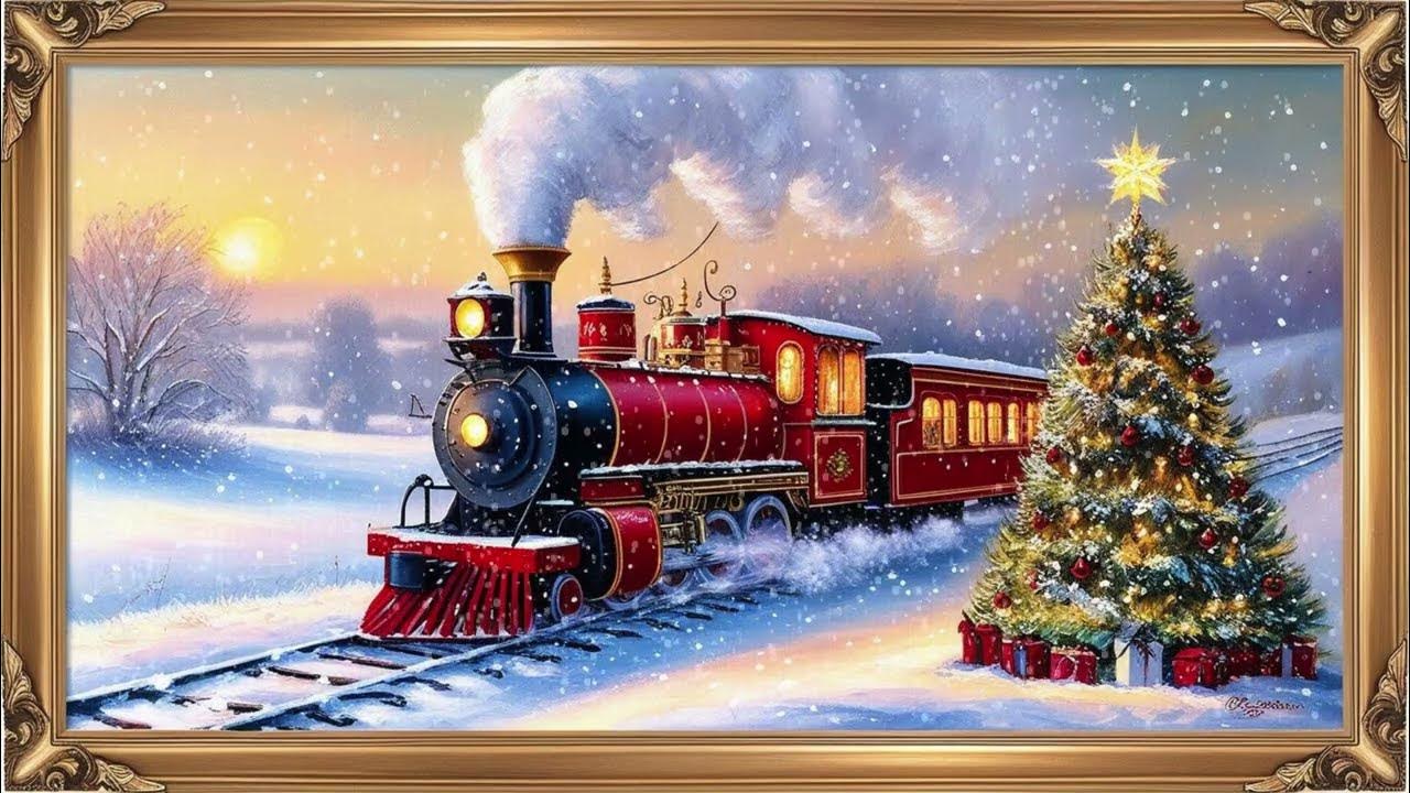 4K Frame TV Vintage Christmas Train Art Screensaver | 2 HRS Snow Fall ...