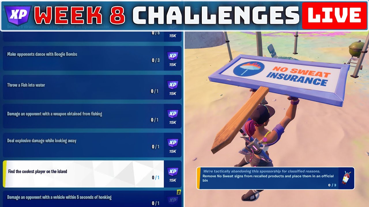 STREAMED:🔴FORTNITE CHALLENGES🔴Removing No Sweat Signs! Seasonal Quests ...