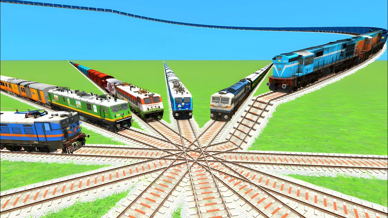 6 TRAIN CROSS DIAMOND💎TRACKS 1 BIGGEST LONG TRAINS FLY CROSS AROUND ...