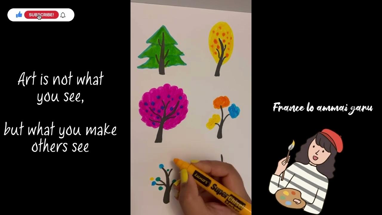 How to draw 6 different trees | easy way to draw step-by-step ...