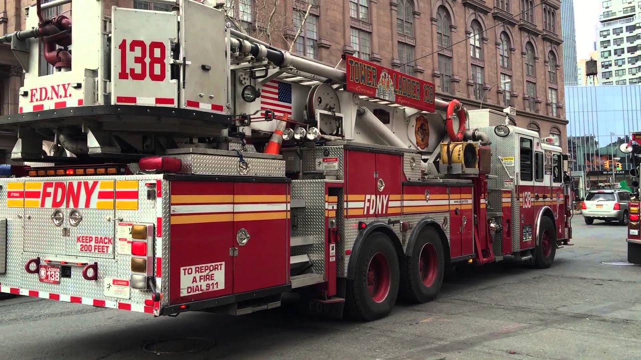 FDNY TOWER LADDER 138 TAKING UP FROM 7 ALARM 10-60 MAJOR BUILDING ...