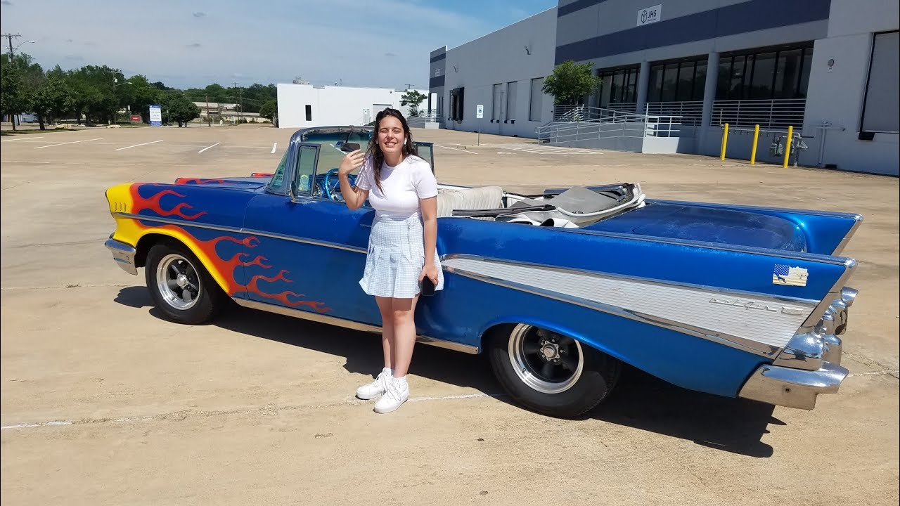 Sweet 16 today and driving a 1957 Chevy Convertible. - YouTube