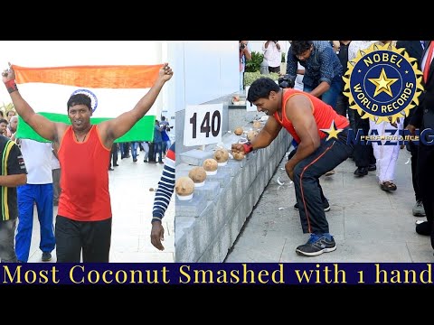 Most Coconut Smash with 1 hand in 1 Minute | 147 Coconut Smash in 1 ...