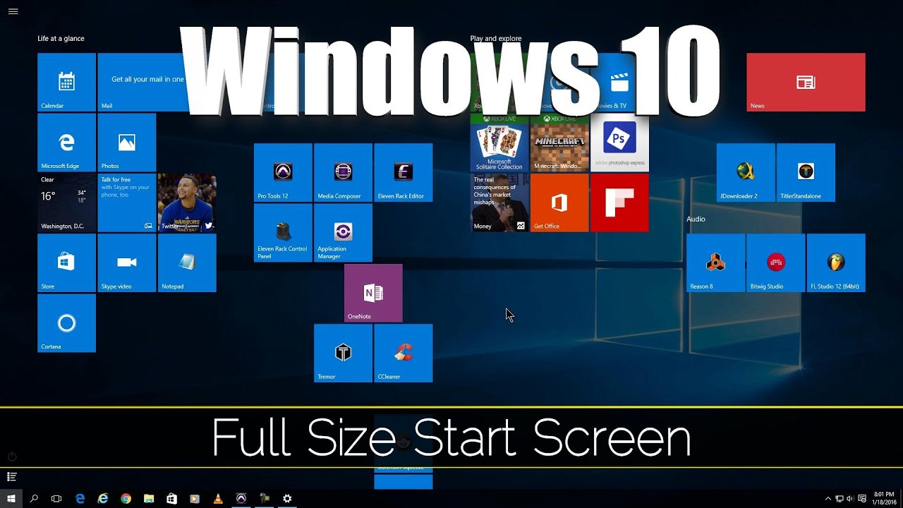 Windows 10 - Full Screen START MENU - YouTube