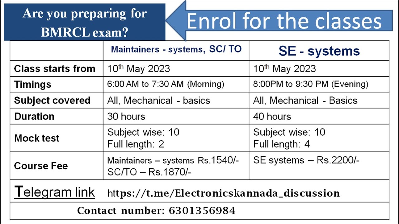 Final remainder: Course starts from 10th May 2023 BMRCL exams - YouTube