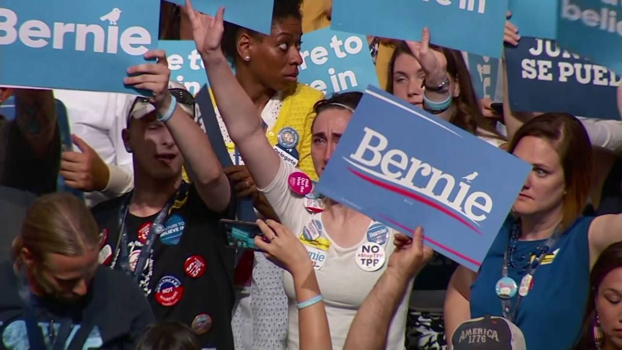 Bernie Sanders supporters cry during his DNC speech - YouTube