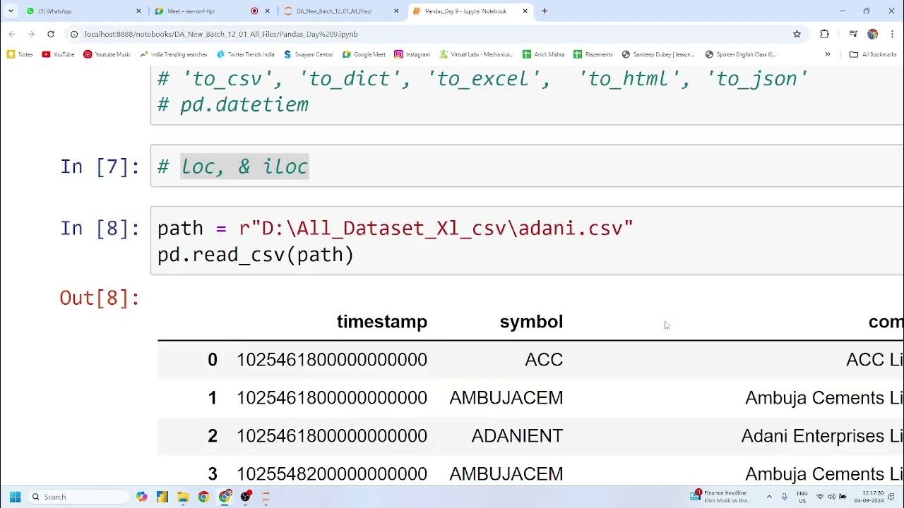 Data Analytics: Pandas Video 9 | LOC or ILOC | Adani Stock dataset | Important methods - YouTube
