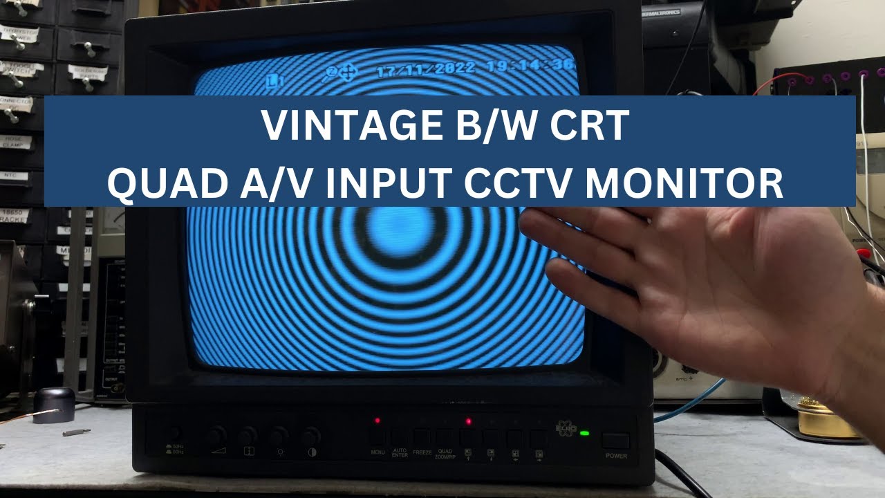 ELRO CS71Q Vintage CCTV CRT B/W quad A/V input monitor with interesting ...