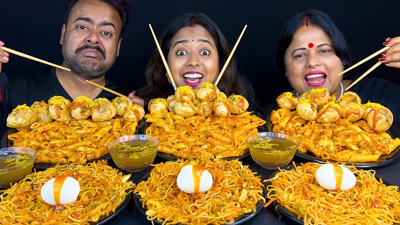 Street Food Challenge - Pani Puri, Spicy Noodles, Egg, Pasta Chopstick ...