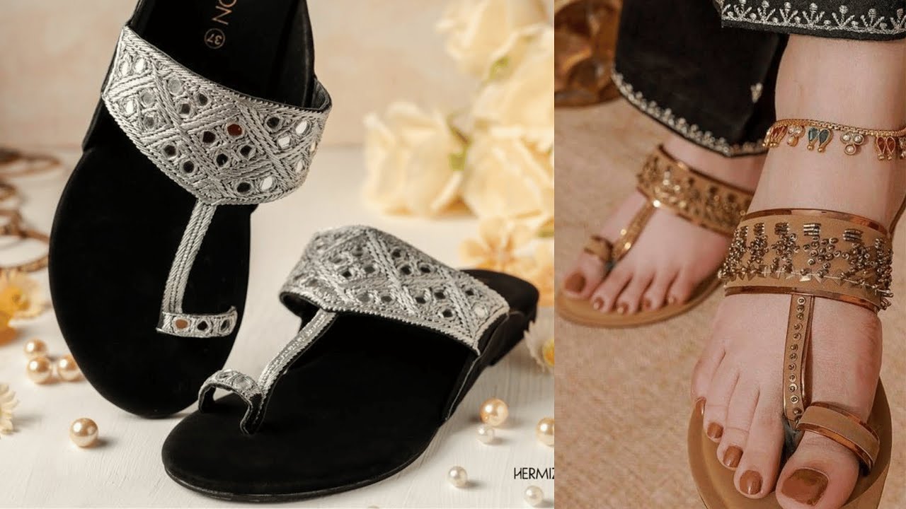 Latest Kolhapuri Flat Chappal For Ladies | Flat Ladies Chappal - YouTube