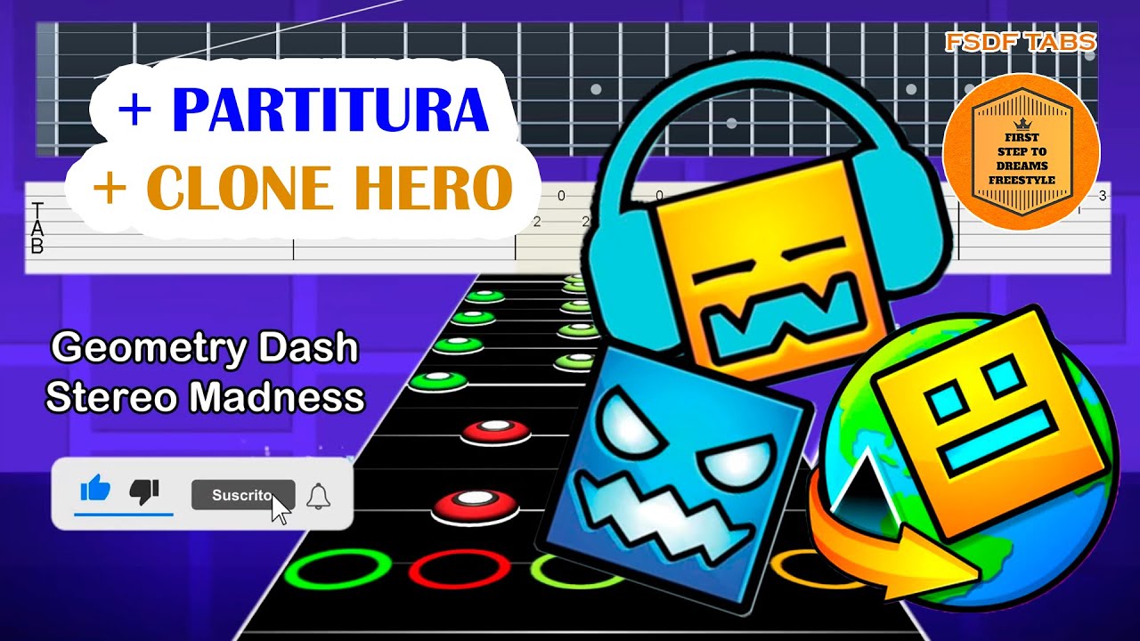 Geometry Dash Stereo Madness Clone Hero Partitura Tutorial De Guitarra Youtube