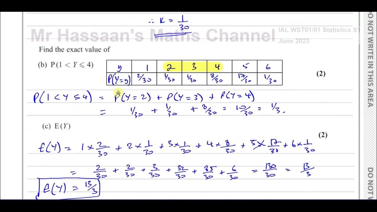 WST01/01, (Edexcel) IAL S1 June 2023, Q5, Discrete Random Variables, Expected Values, Variance ...