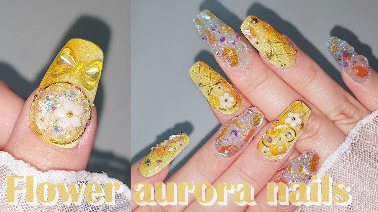 영롱한 플라워 오로라 네일💛 글리터로 수제파츠 만들기💅 제거부터 아트까지 그라데이션 네일 셀프네일 네일아트 손톱
