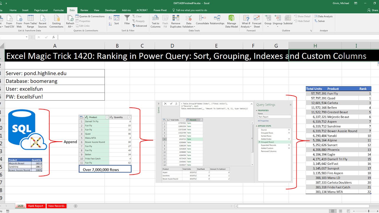 Excel Magic Trick 1420 Ranking In Power Query Sort Grouping Indexes And Custom Columns Youtube
