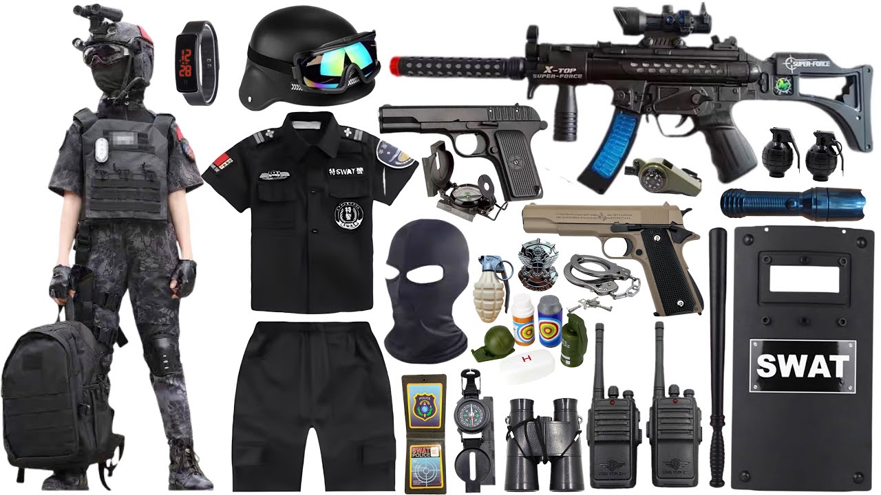 Unboxing special police weapon toy set, MP5 sound and light gun, 1911 ...