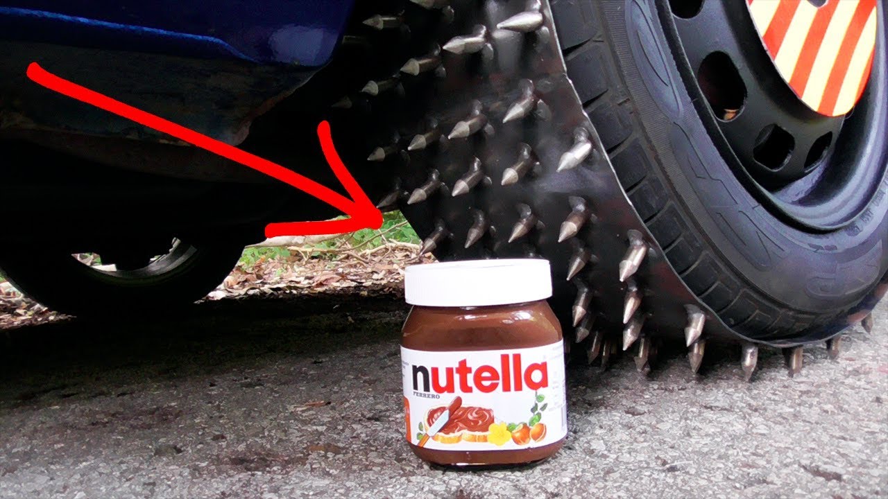 NEW! SPIKE TIRE CAR vs NUTELLA - Experiment - You won't believe your ...