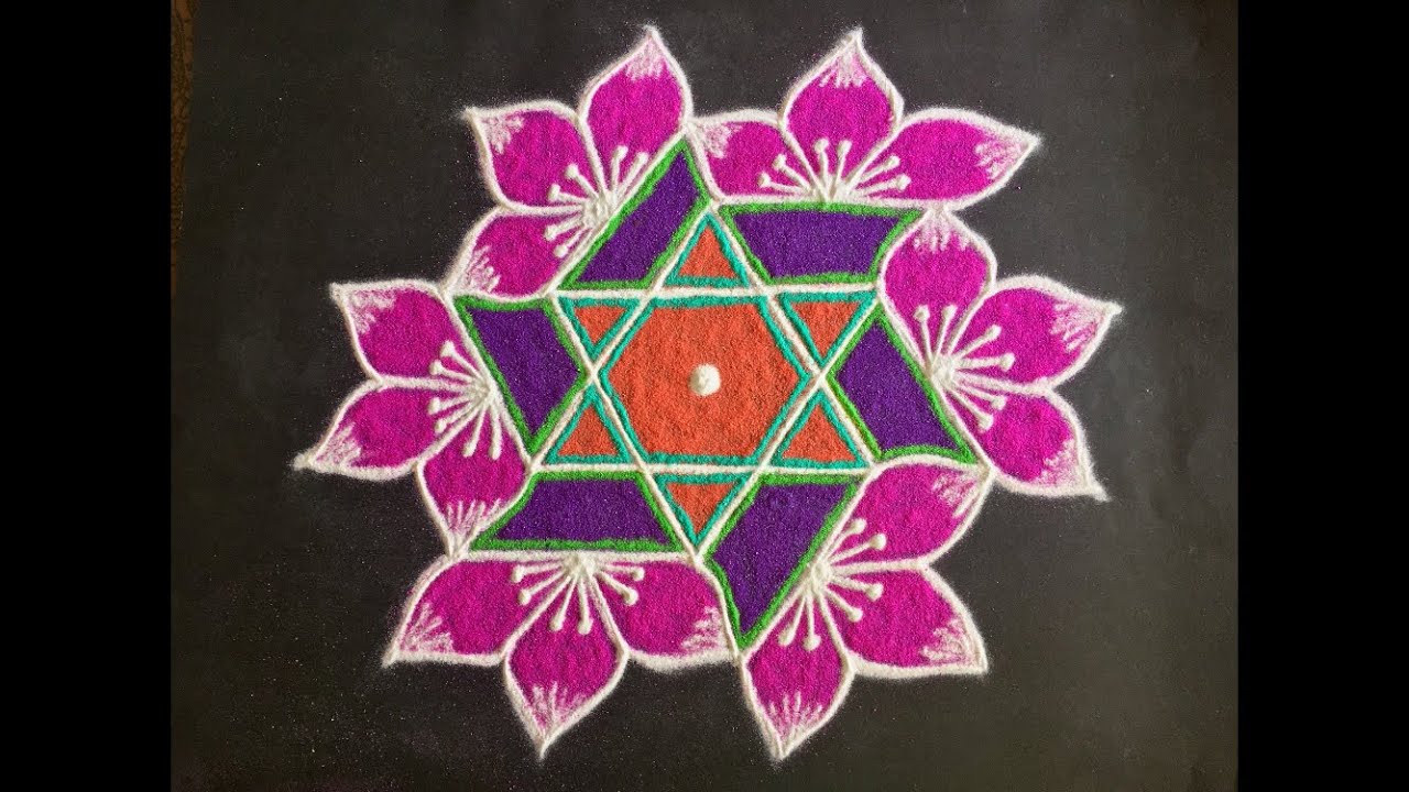 Simple Flower Rangoli Design with Beautiful Colours & Dots 7x4 for ...