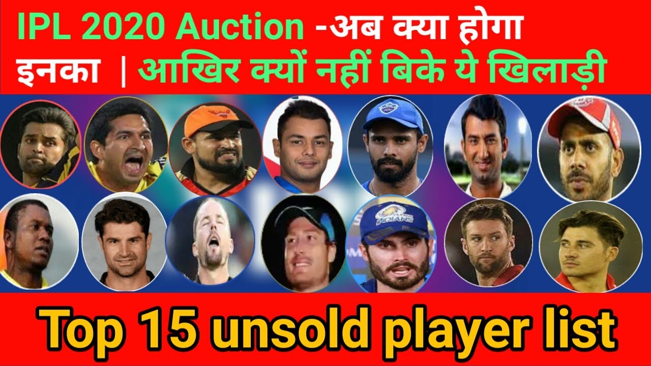 IPL 2020 AUCTION - list of top 15 unsold player || unsold player ipl ...
