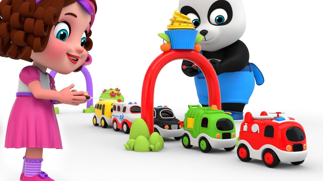 Pinky and Panda Fun Play with Toy Street Vehicles Slider Play Set - YouTube