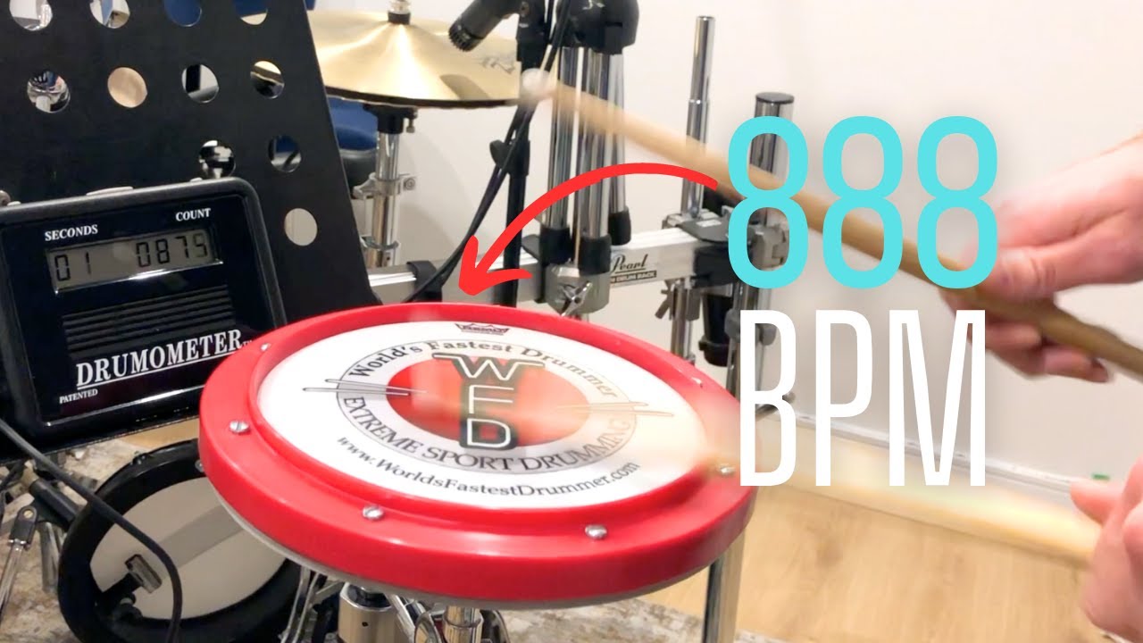 888 BPM Single Stroke Roll - Drumometer Speed Test - YouTube