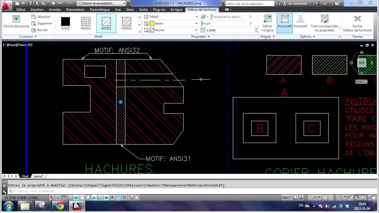 hachures AutoCAD exercice 5.2 - YouTube